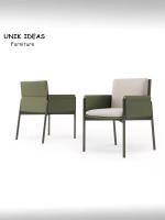 China Saddle Leather Dining Chair with Steel Frame 58x62x81cm Modern Minimalist Side Chair for sale