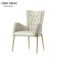 China White Leather Tufted Dining Chair with Stainless Steel Legs 62x54x93cm Cream for sale