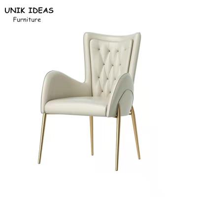 China White Leather Tufted Dining Chair with Stainless Steel Legs 62x54x93cm Cream for sale