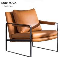 China Modern Brown Leather Single Seater Armchair 70x86x75cm Carbon Steel Frame Living Room Sofa for sale