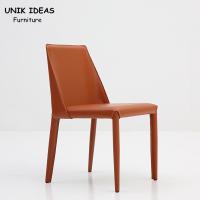 China Modern Grey Leather Dining Chair with Metal Frame 17 Inch Seat Height Home Use for sale