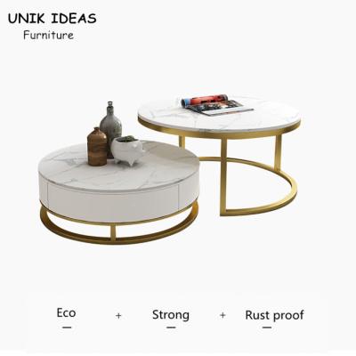 China 80x80cm Round Luxury Center Table Set Metal Black Combination Coffee Table for sale
