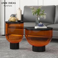 China Round Tempered Glass Coffee Table Living Room Center Table 35x52cm Customizable for sale