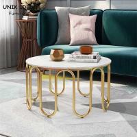 China Nordic Luxury Marble Coffee Table 90x90x49cm Stainless Steel Base for L Shaped Sofa for sale