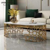 China 80x45cm Luxury Marble Center Table Stainless Steel Frame Family Room Entertainment Coffee Table for sale