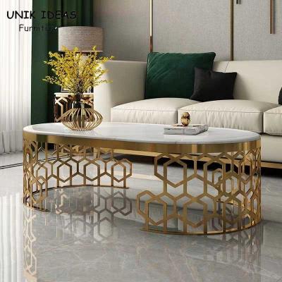 China 80x45cm Luxury Marble Center Table Stainless Steel Frame Family Room Entertainment Coffee Table for sale