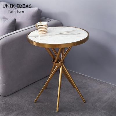 China Modern Round Marble Coffee Table 50x50x60cm Stainless Steel Small Side Table for Bedroom for sale