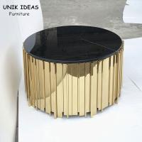 China 45x57cm Luxury Round Coffee Table with Stainless Steel Base for Living Room for sale