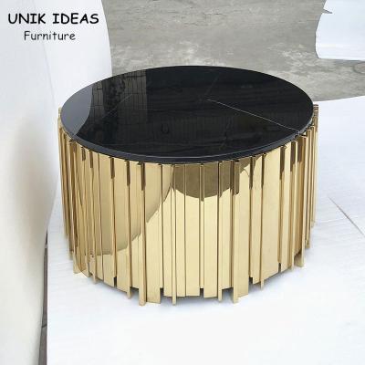 China 45x57cm Luxury Round Coffee Table with Stainless Steel Base for Living Room for sale