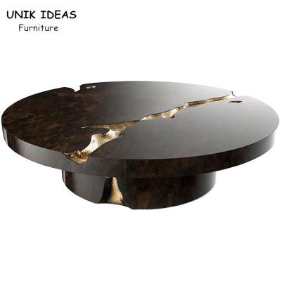 China Round Natural Stone Top Coffee Table 90cm 100cm 120cm Diameter Luxury Crack Italy Design for sale