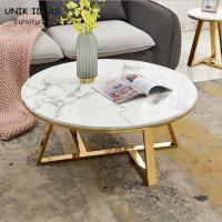 China 100x100cm Round Marble Coffee Table with Gold Stainless Steel Base Modern Luxury Low Tea Table for sale