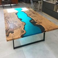 China Epoxy Resin Live Edge River Wood Dining Table 200x100x75cm Blue Customizable for sale