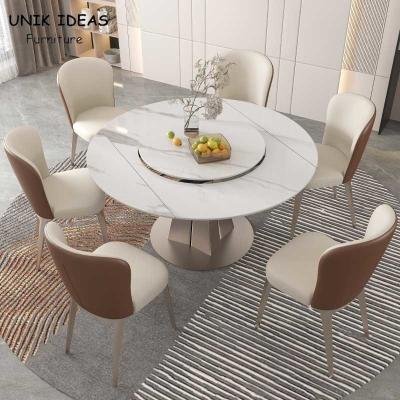 China 120cm Round Extendable Dining Table with 4-6 Chairs and Rotating Turntable for sale