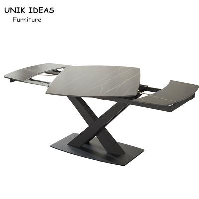 China Marble Extendable Dining Table And Chairs Set Modern Nordic Black Adjusted 200cm for sale