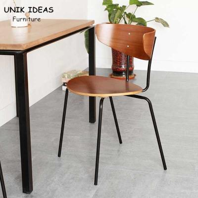 China Nordic Minimalist Dining Chair Metal Legs 75.5CM Plywood Seat for Coffee Shop for sale