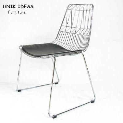 China Wrought Iron Dining Chair 46x53x80.5cm Indoor Home Leisure Metal Wire Seat Gold Silver for sale