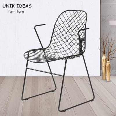 China Wrought Iron Patio Dining Chair Wire Armrest Hollow Outdoor 52x51x79.5 cm Black for sale