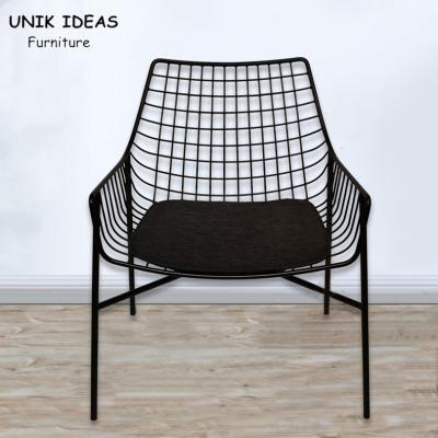 China Black Iron Metal Wedding Dining Chair with Cushion for Cafe Bar Restaurant Use for sale