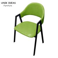 China A Shaped Metal Frame Dining Chairs With Arms Minimalist Iron Green Yellow Grey 50pcs MOQ for sale