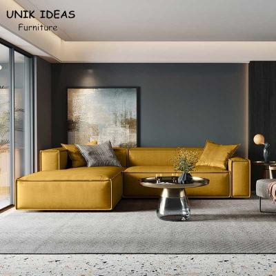 China U Shaped Living Room Sectional Sofa 3 Seats 285cm Yellow Fabric Modern for sale