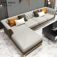 China European Style 100x100 10x7 Tufted Leather Sectional Sofa Couch Living Room for sale