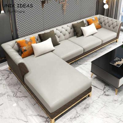 China European Style 100x100 10x7 Tufted Leather Sectional Sofa Couch Living Room for sale