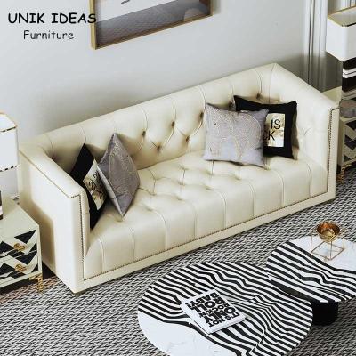 China Nordic Genuine Leather 3 Seater Sectional Sofa Sleeper White 2120mm Living Room for sale