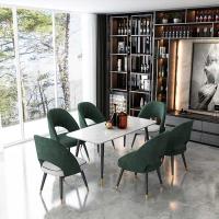 China Luxury 140x80x75cm Marble Dining Table Set with Stainless Steel Base and 6 Chairs for sale