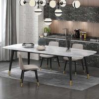 China Luxury Extendable Dining Table and Chair Set Sintered Stone Top 140cm Stainless Steel for sale