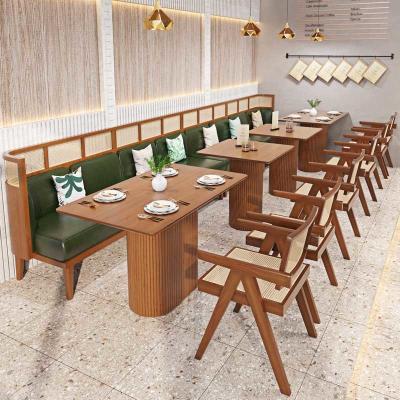 China Restaurant Booth Rattan Cafe Style Dining Table and Chairs Set 120x60x75cm Modern Wood Furniture for sale