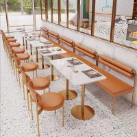 China Gold Frame Restaurant Dining Set Leather Marble Table and Chairs 50x55x70cm for sale