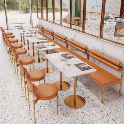 China Gold Frame Restaurant Dining Set Leather Marble Table and Chairs 50x55x70cm for sale