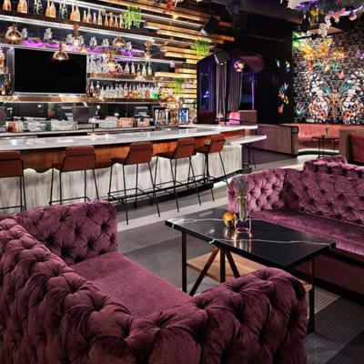 China Velvet Purple Club Lounge Sofa Classic Button Tufting Custom Size Solid Wood Frame for sale