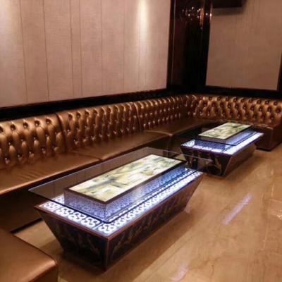 China Customizable Leather Lounge Club Sofa Set with Hand Carved Wood Frame for Hotel KTV Nightclub for sale
