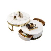 China Round Marble Coffee Table with Storage Luxury Modern Center Table 80cm Gold Base for sale