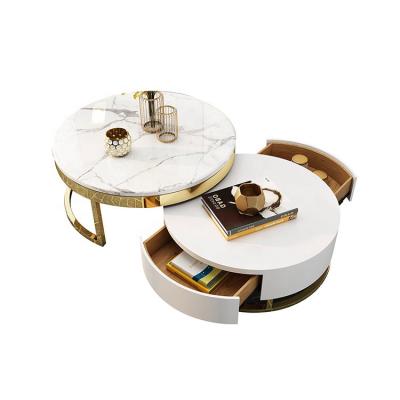 China Round Marble Coffee Table with Storage Luxury Modern Center Table 80cm Gold Base for sale