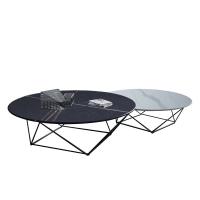 China Black White Luxury Marble Coffee Table 1500mm Elliptical Tempered Glass Top Stainless Steel Frame for sale