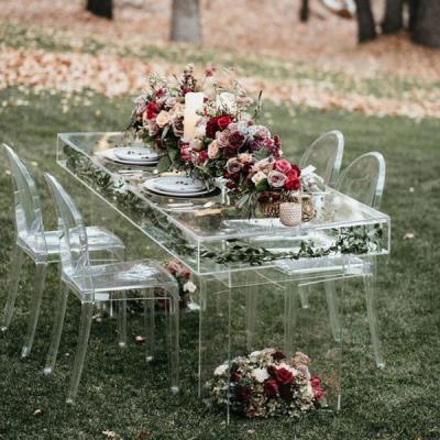 China Handmade Clear Acrylic Dining Table Ghost Surface Top 200x100x75cm for sale