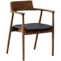 China Vintage Lounge Dining Chair Solid Wood Ash Frame Leather Cover Sponge Cushion for sale