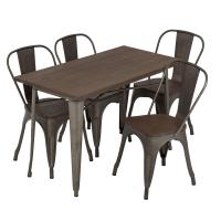 China Durable Steel Restaurant Dining Table Set With 4 Chairs Powder Coating for sale