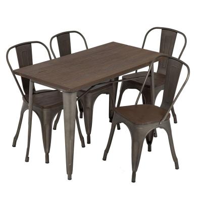 China Durable Steel Restaurant Dining Table Set With 4 Chairs Powder Coating for sale