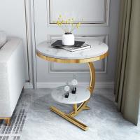 China OEM Luxury Marble Center Tables Double Layer Gold White Sofa Side Table for sale