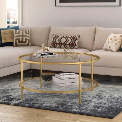 China Round Glass Coffee Table 36x36x17 Inch Living Room Furniture Gold Silver Black White for sale