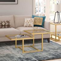 China Geometric Tempered Glass Coffee Table 18x43x23 Inch Gold Stainless Steel Frame for sale