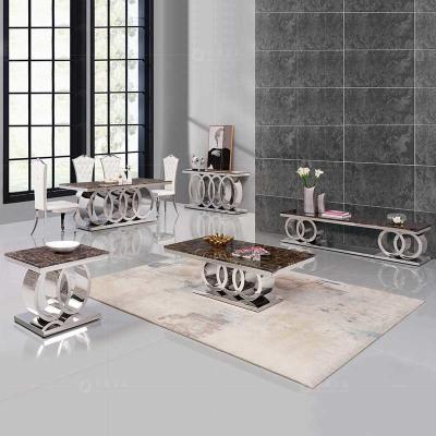 China Modern Stainless Steel Coffee Table 20mm Marble Top Customizable Living Room Furniture for sale