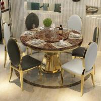 China 1.5 Meter Round Marble Dining Table Set with 6 Chairs Stainless Steel Base 150cm for sale