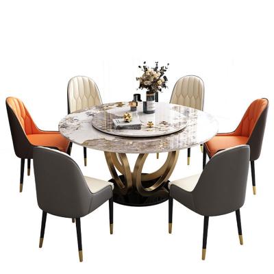 China Stainless Steel Dining Table Set 6 Chairs Rotating Marble Top 1.2m 1.5m Hotel for sale