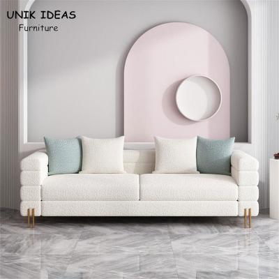 China Luxury Fabric Upholstered Sofa Set 3 Seater 220cm with Gold Stainless Steel Base for sale