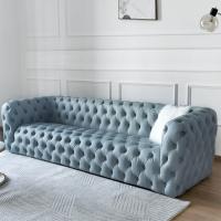 China Modern American Full Pull Button Velvet Sofa Chair L2800mm Living Room Solid Wood Frame for sale