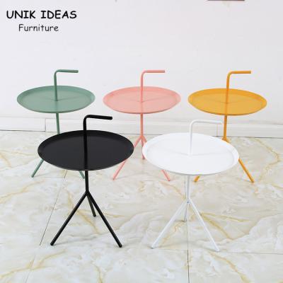 China Metal Iron Round Coffee Table 49x66cm with Handle Tripod Seamless Welding for sale